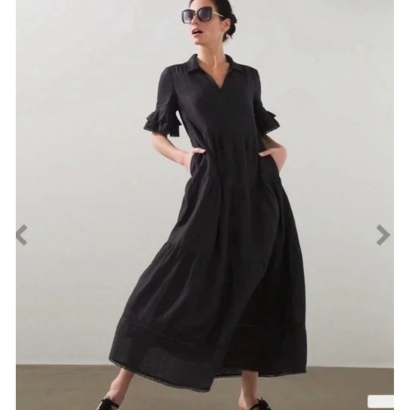 Chico's | Dresses | Chicos Linen Tiered Maxi Dress Sz 2l 214 Black Euc ...